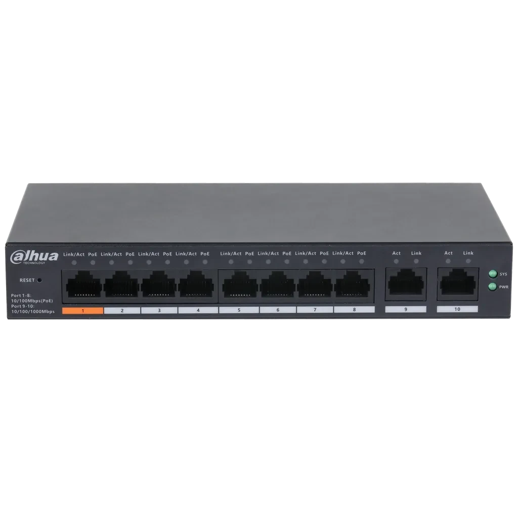 Switch Cloud de 8 puertos PoE 10/100 Mbps 2 puertos 10/100/1000 Mbps DH ...